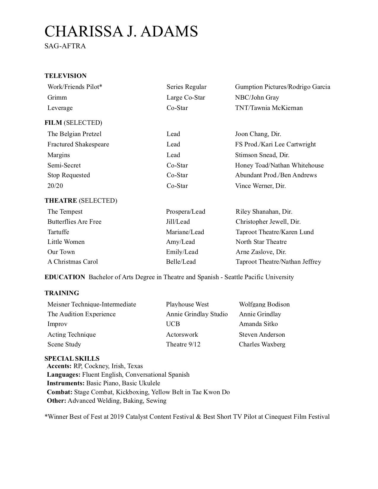RESUME – CHARISSA J. ADAMS